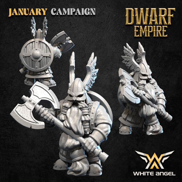 3D Printable MASTER BEARD WARRIOR - DWARF EMPIRE (JANUARY 2025 CAMPAIGN) by WHITE ANGEL MINIATURES
